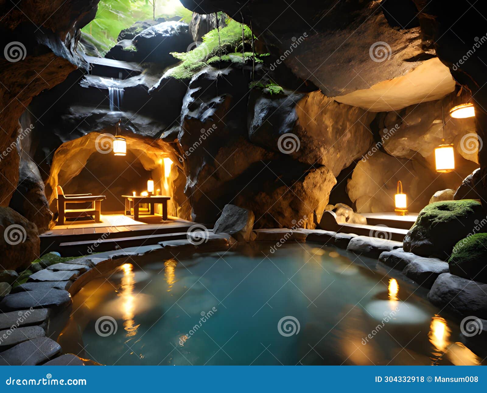 Hot springs in the cave stock illustration. Illustration of tourist ...