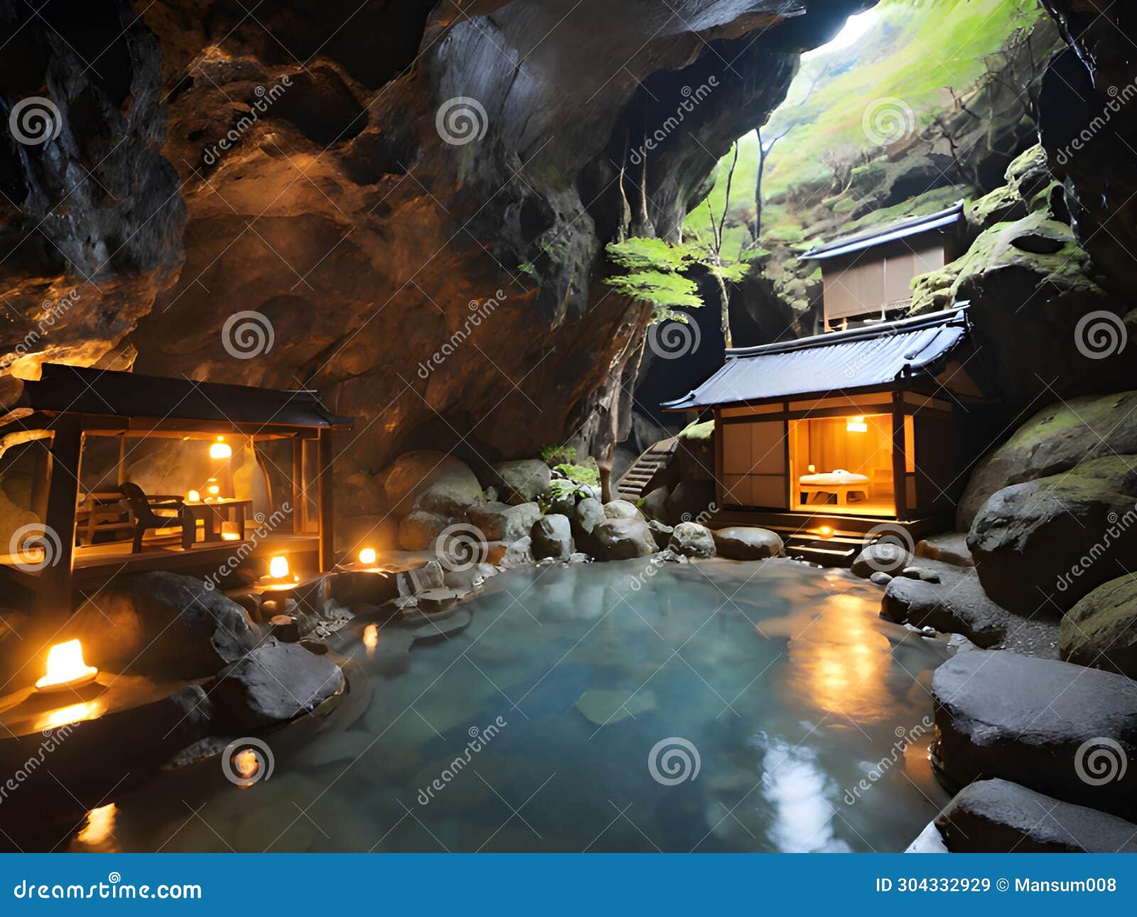 Hot springs in the cave stock illustration. Illustration of tourist ...