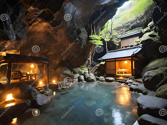 Hot springs in the cave stock illustration. Illustration of tourist ...