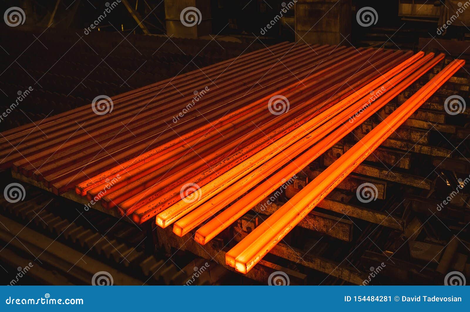 Hot Square Steel Bloom on the Roll-table. Stock Image - Image of high ...