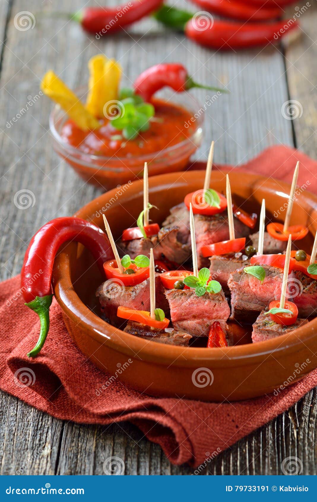 Hot steak tapas stock image. Image of brown, food, beef - 79733191