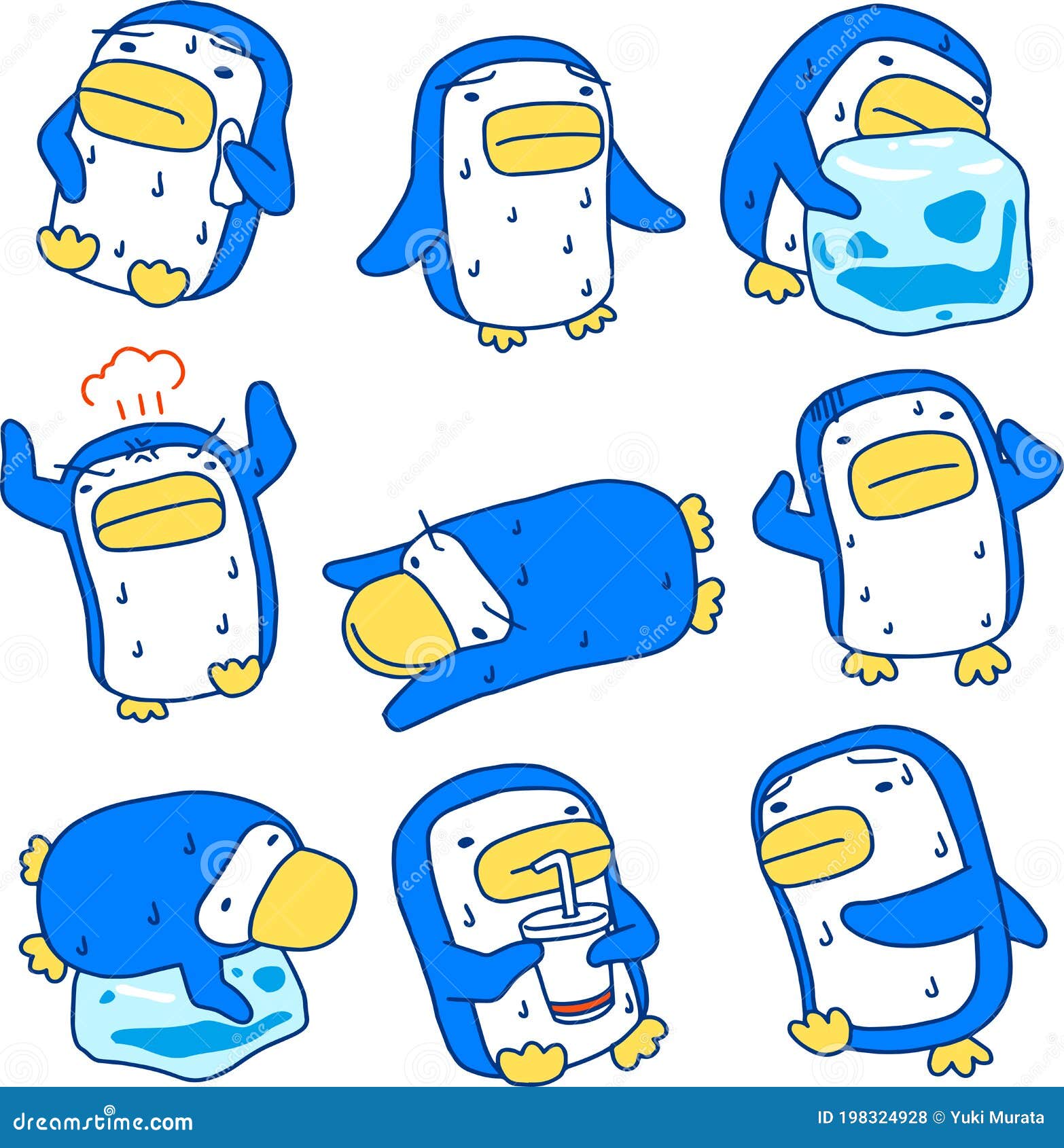 Hot Summer Penguin with Sweating Set Stock Vector - Illustration of ...