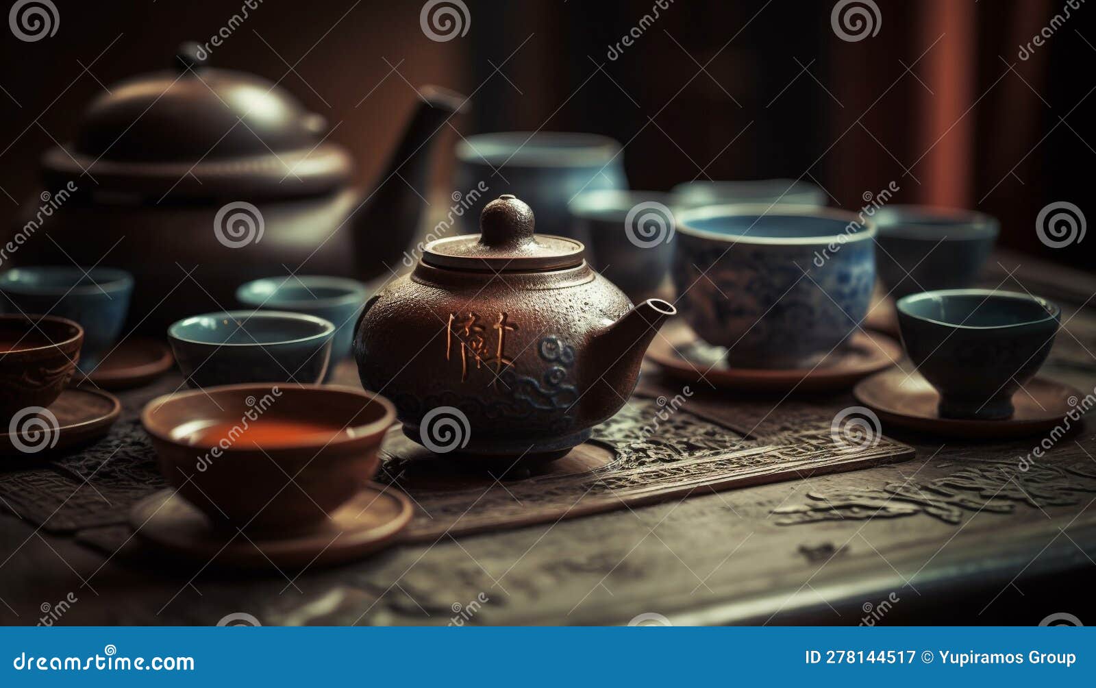 Hot Tea in Antique Chinese Teapot Set Generated by AI Stock ...