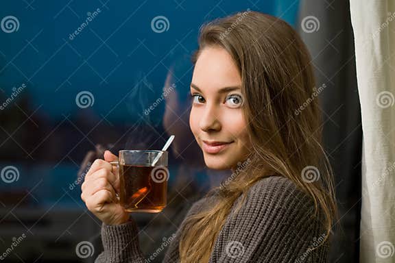 Hot tea on a cold tea. stock photo. Image of drink, copy - 28918280