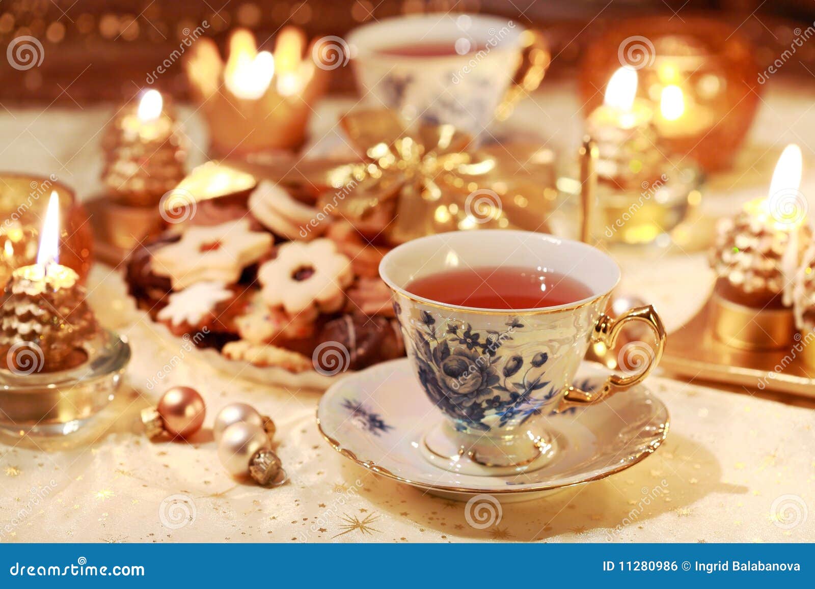 Hot tea with sweet cookies stock photo. Image of event - 11280986