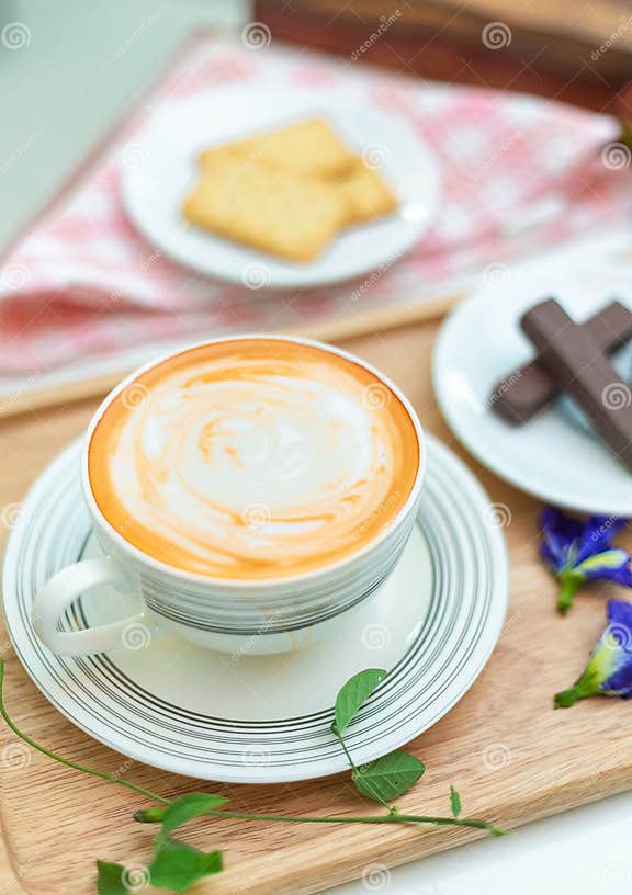 Hot Thai Tea with Cracker and White Plate Stock Photo - Image of ...