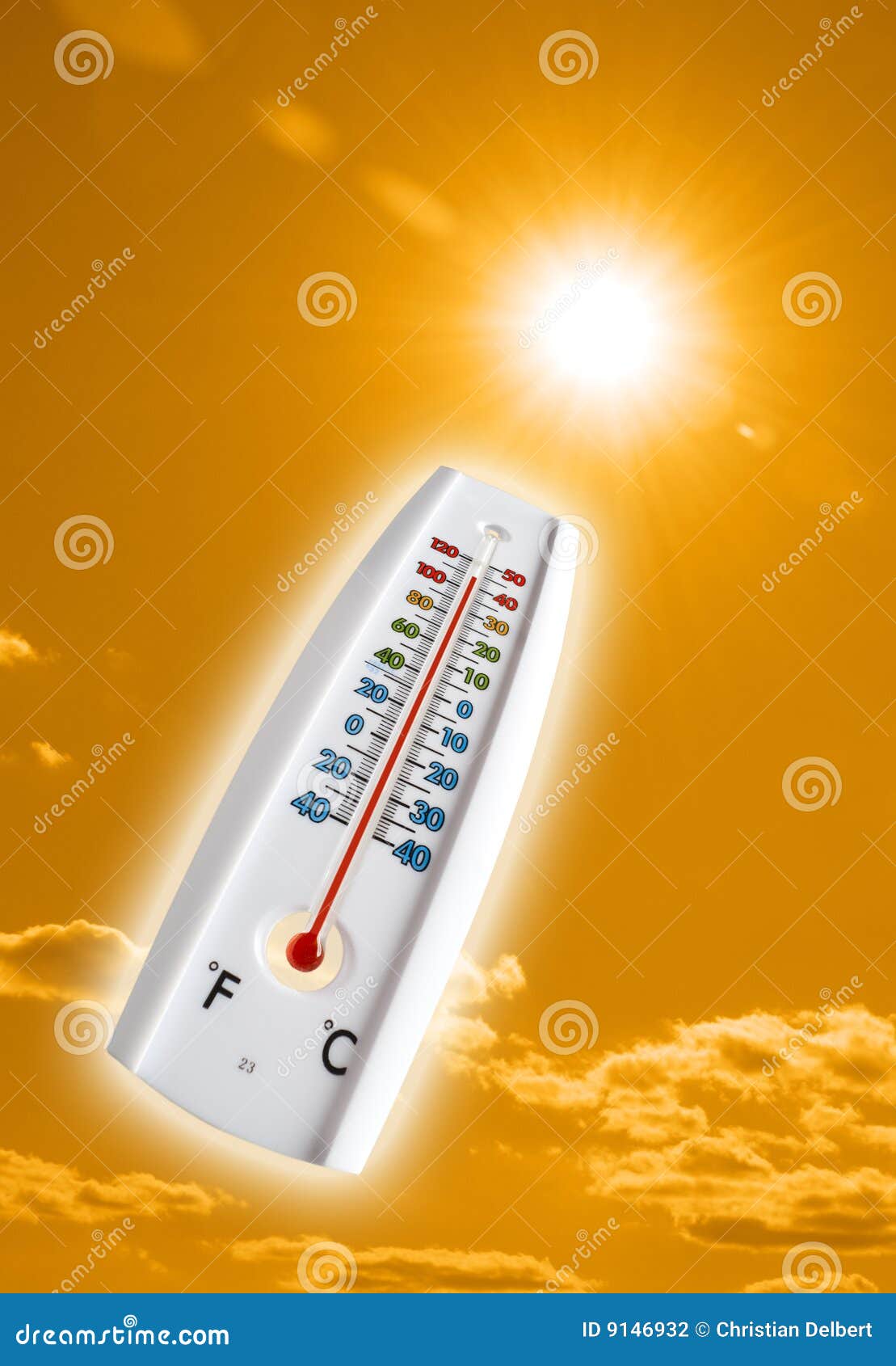 Hot Thermometer on Orange Sky Stock Photo - Image of fahrenheit ...