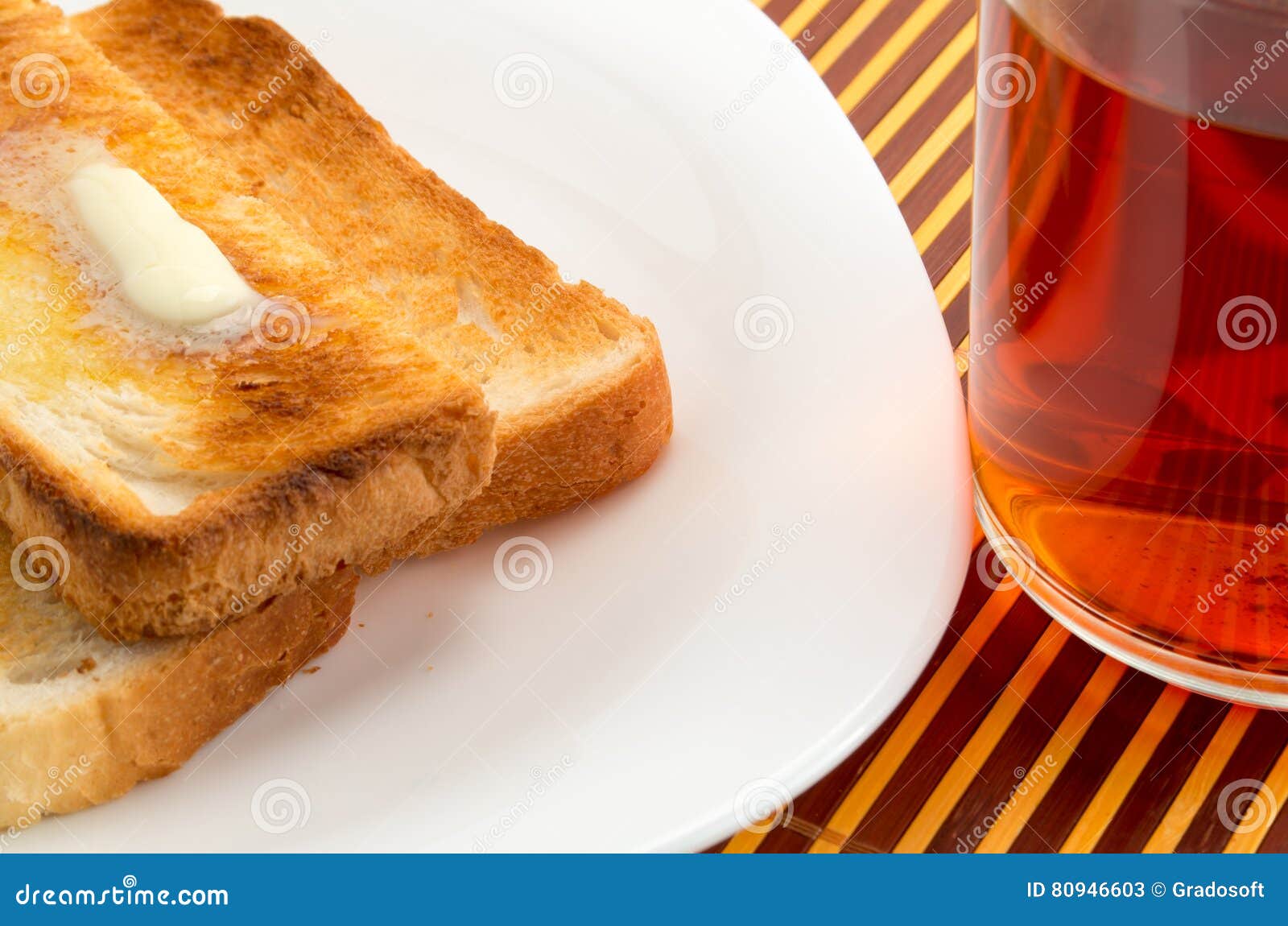 Hot Toast with Butter and Cup of Tea Stock Image - Image of group ...