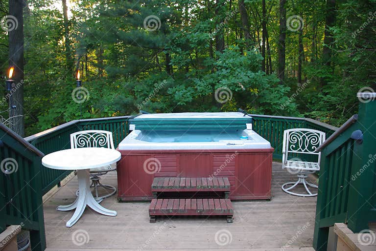 Hot tub on deck stock photo. Image of tiki, table, deck - 5552468