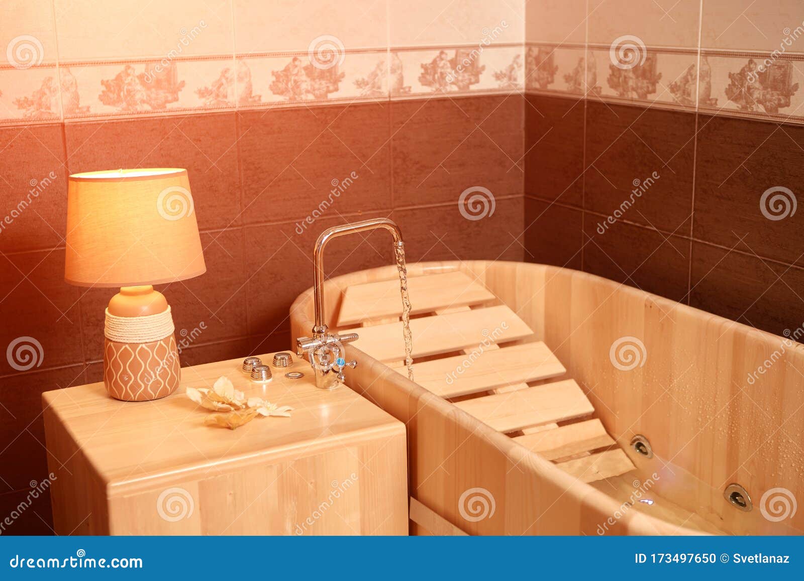 Hot Tub Oval Wooden Tub Jacuzzi Stock Photo - Image of bubble, interior ...