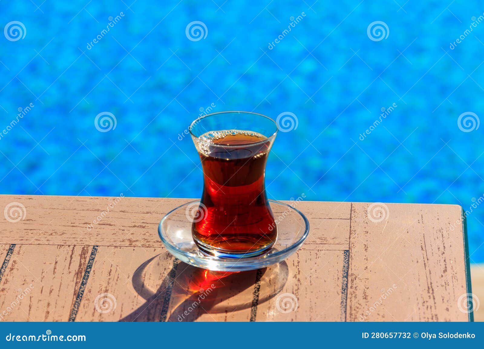Hot Turkish Tea on a Table Near Swimming Pool Stock Photo - Image of ...