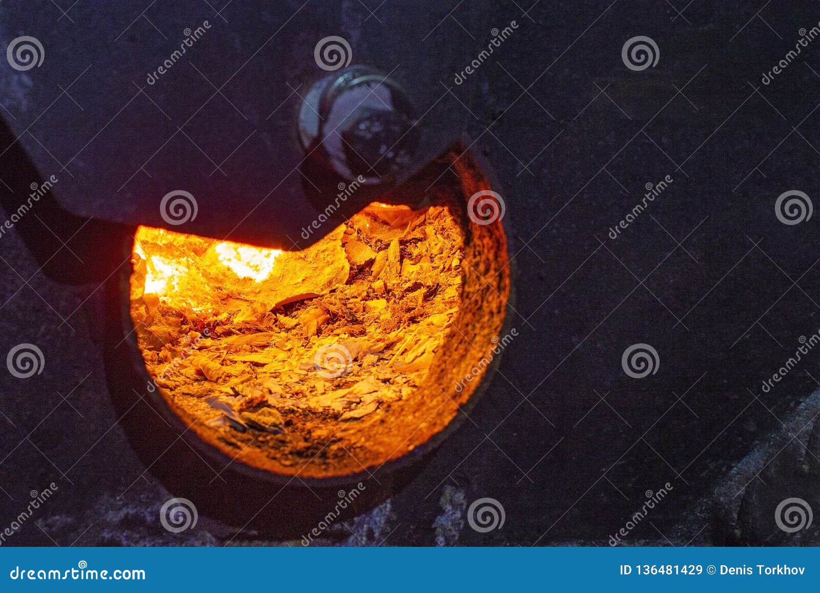Hot Water Boiler with Open Door and Fire Inside and Scoop with Coal ...
