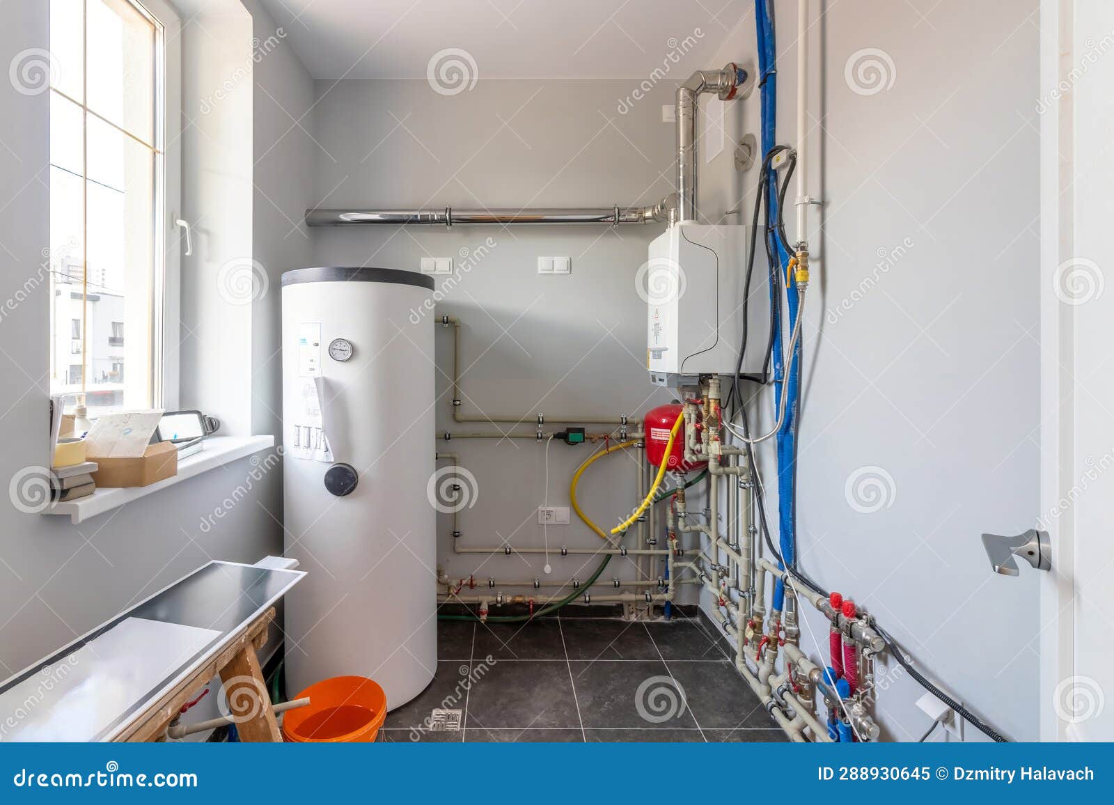 Hot Water Boiler. Boiler Room with a Heating System Stock Image - Image ...