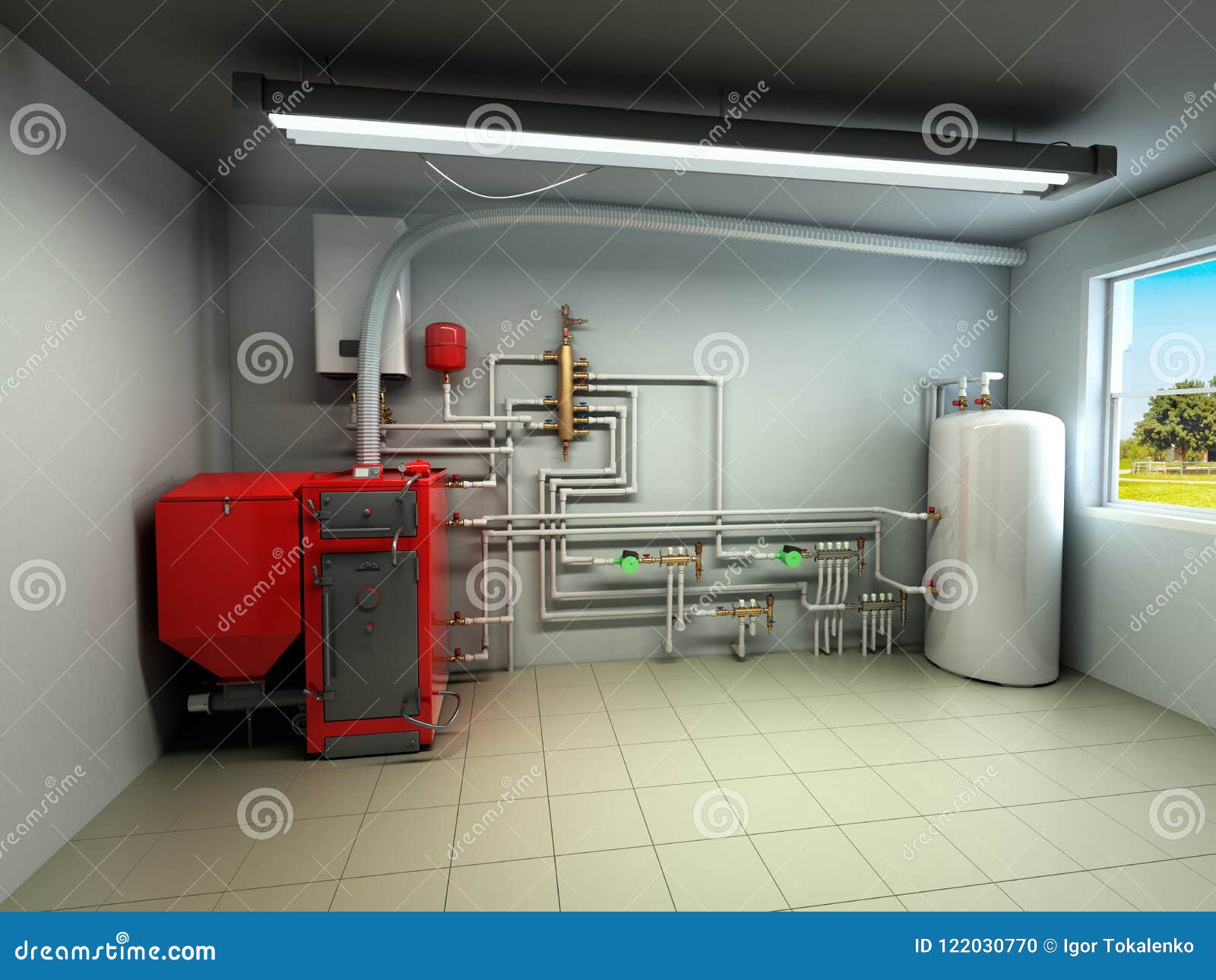 Hot Water Boiler Boiler Room with a Heating System 3d Render Stock ...