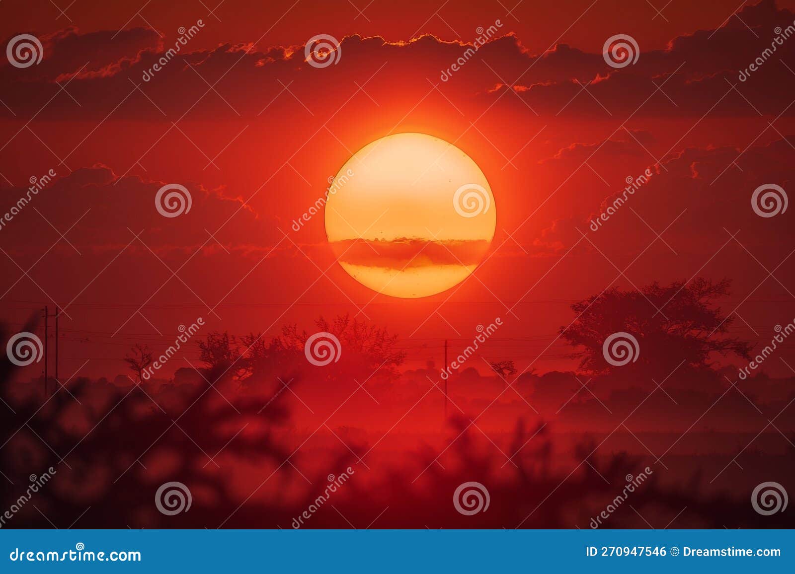 Hot Weather Hot Red Sun on the Horizon Generative AI Stock Illustration ...