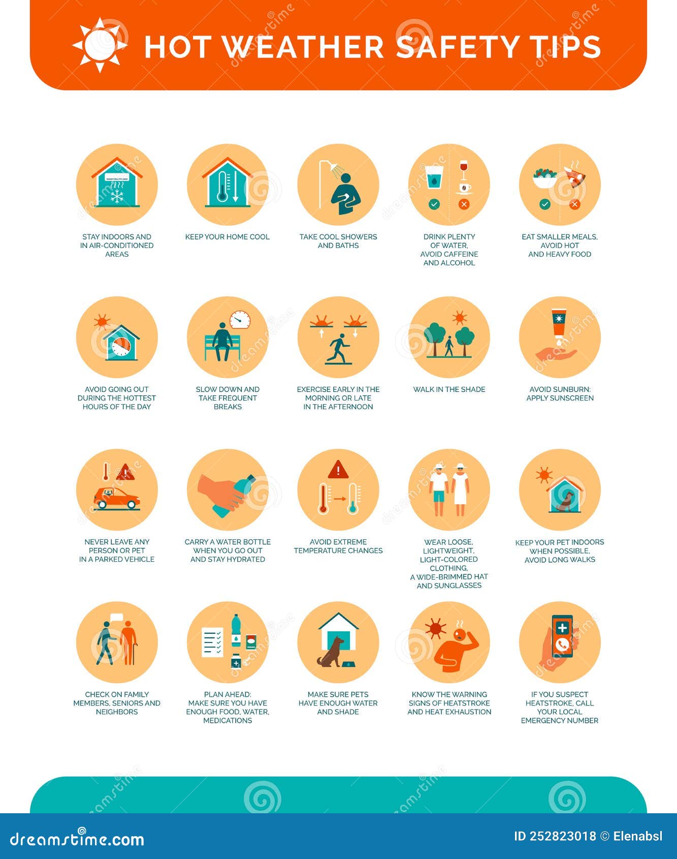 Hot Weather Safety Tips And Heat Illness Prevention Stock Vector