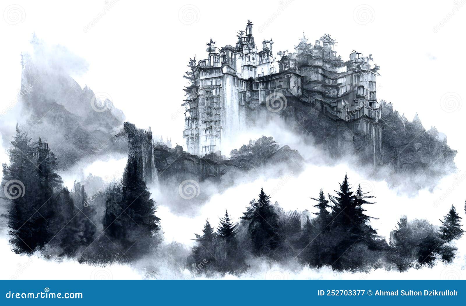 Hotel Abandonado En Blanco Y Negro Stock de ilustración - Ilustración ...