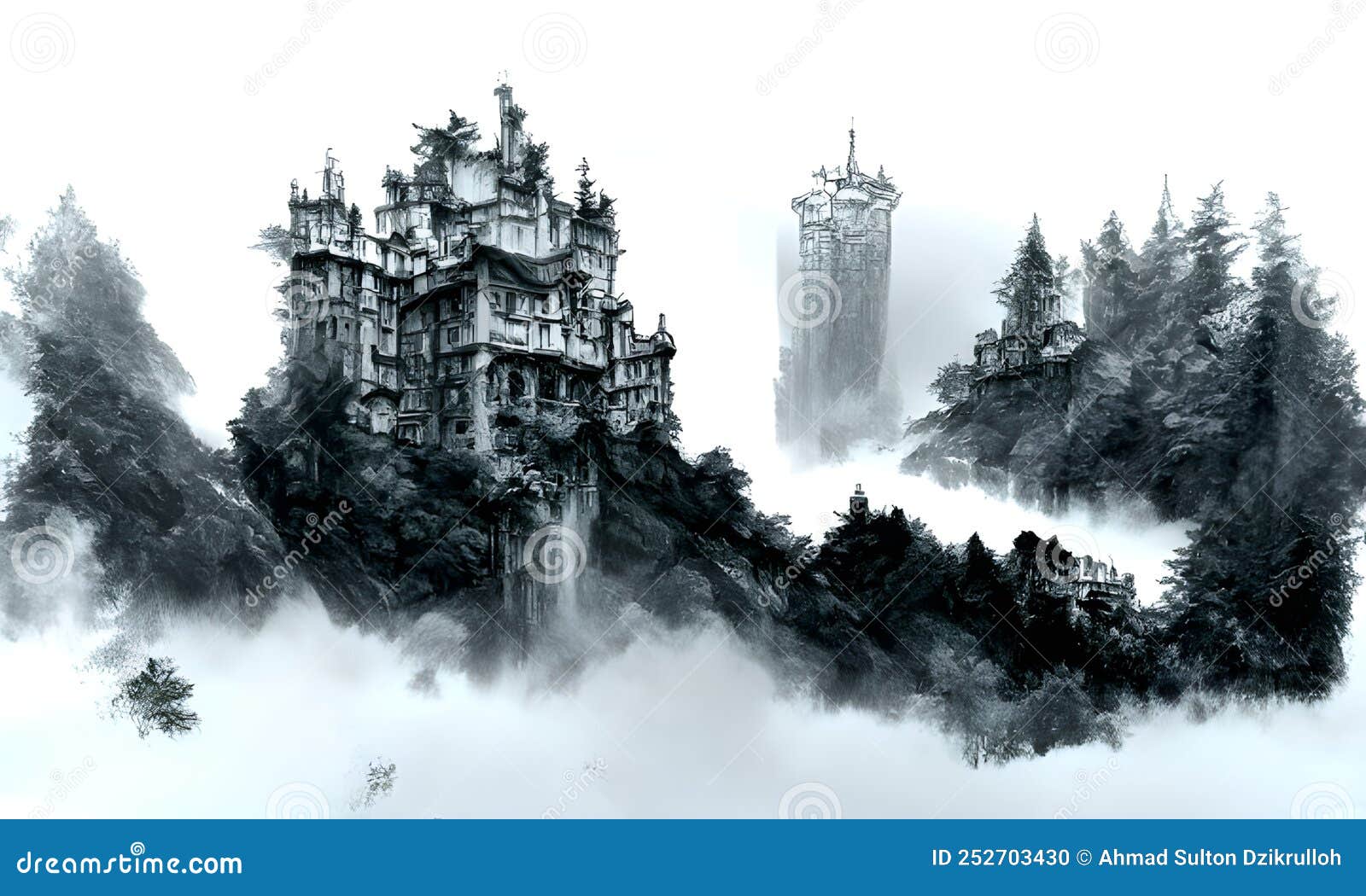 Hotel Abandonado En Blanco Y Negro Stock de ilustración - Ilustración ...