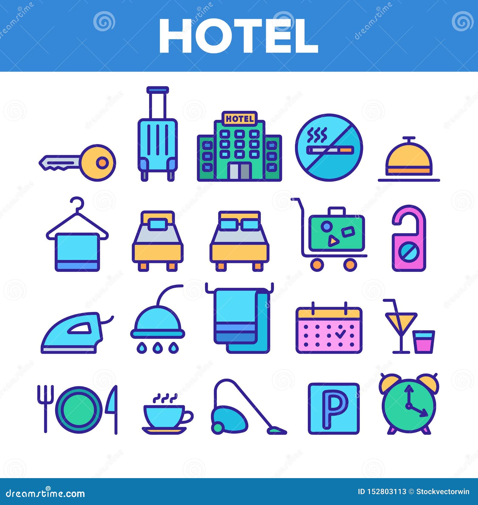 Hotel Accommodation, Room Amenities Vector Linear Icons Set Stock ... Hotel Accommodation, Room Amenities Vector Linear Icons Set Stock ...