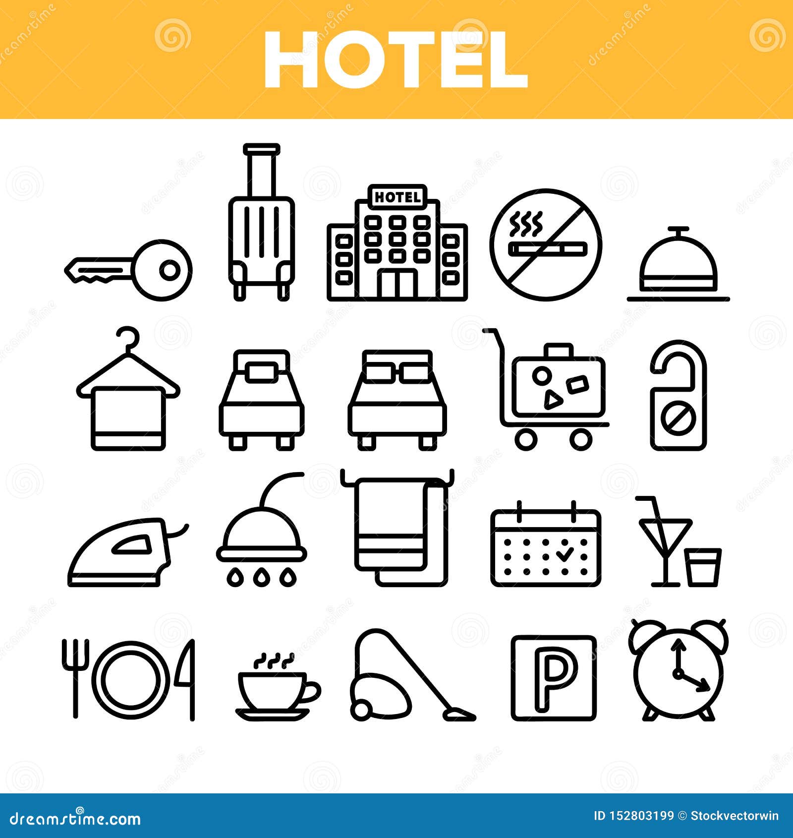 Hotel Accommodation, Room Amenities Vector Linear Icons Set Stock ... Hotel Accommodation, Room Amenities Vector Linear Icons Set Stock ...