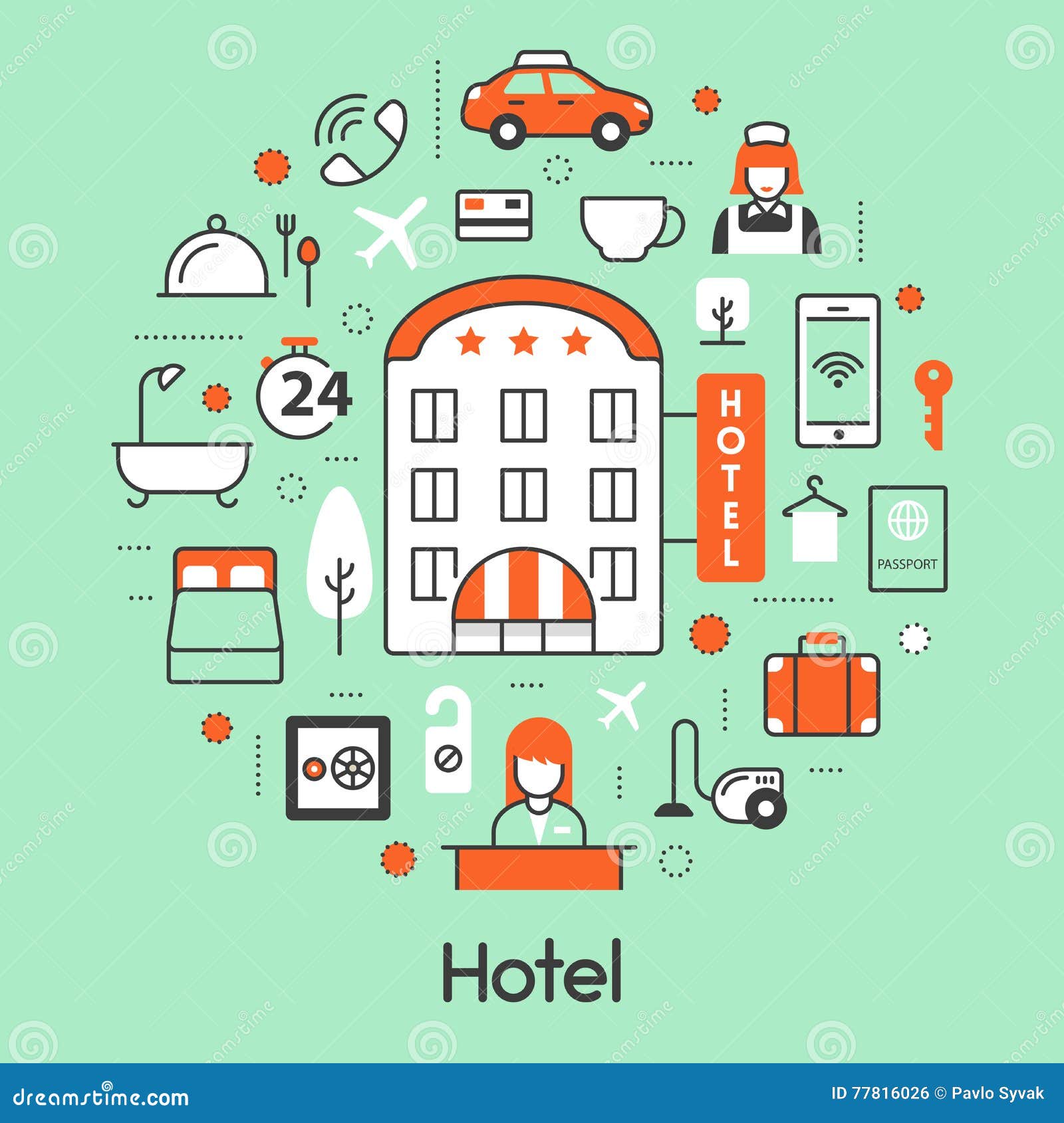 Accomodation Services Line Icons Collection. Efficiency, Process ...