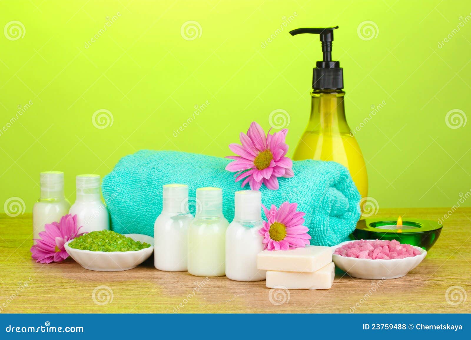 Hotel Amenities Kit on Wooden Stock Photo - Image of container, care ...