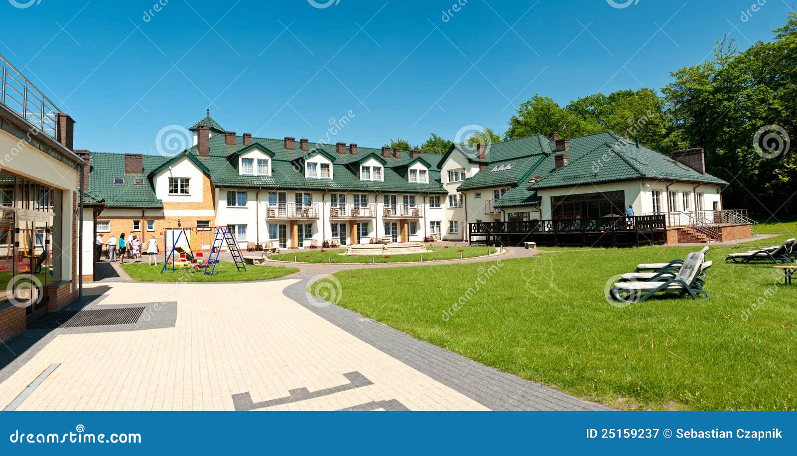 Hotel backyard panorama stock image. Image of property - 25159237