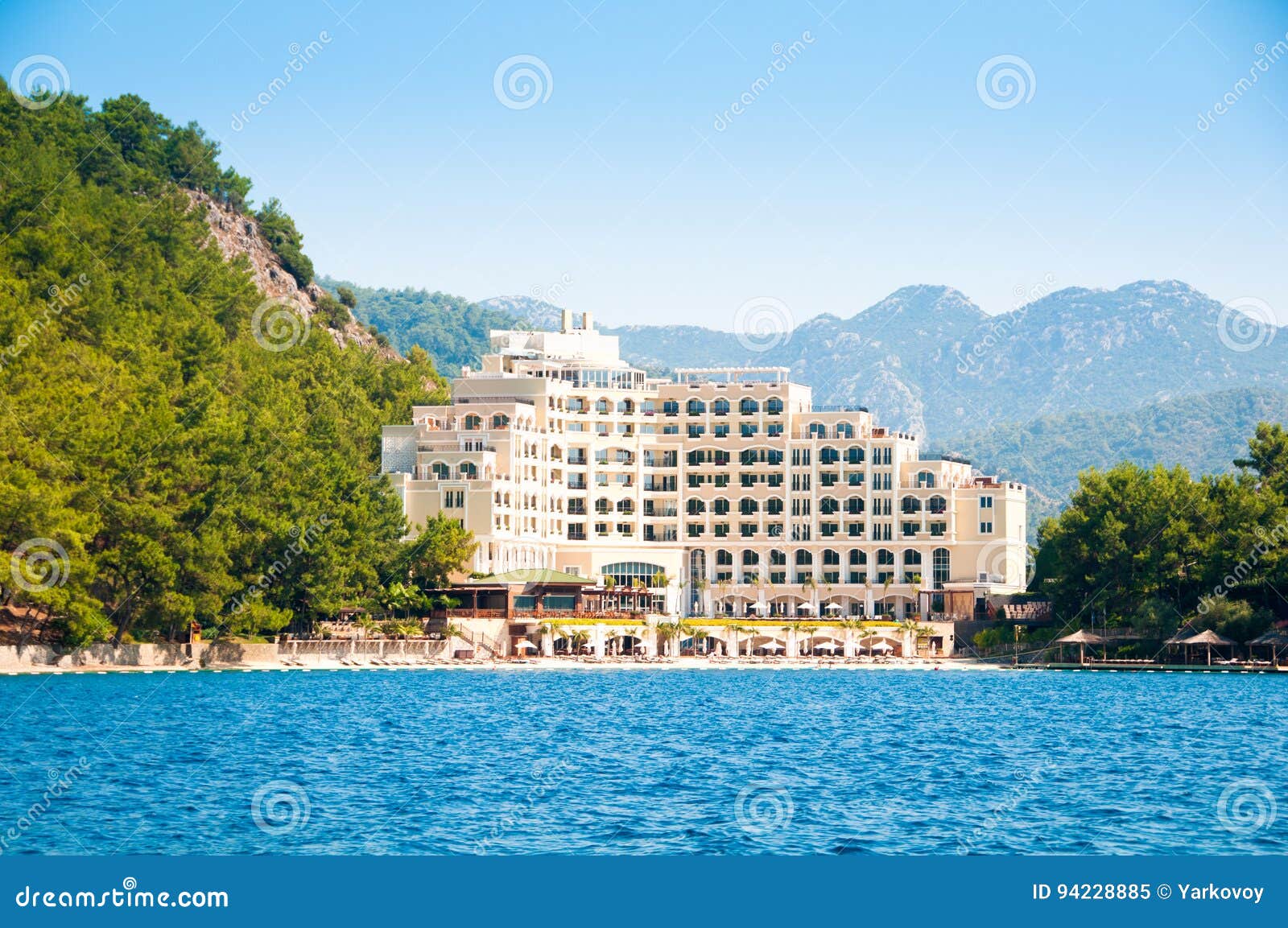 Hotel on the Beach. View from the Sea Stock Image - Image of nature ...