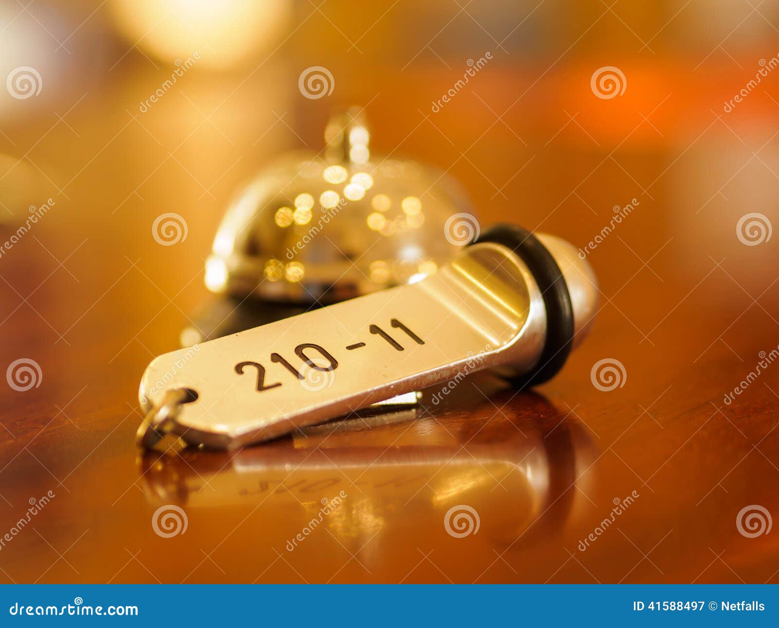 Hotel Bell and Key Lying on the Desk Stock Image - Image of handover ...