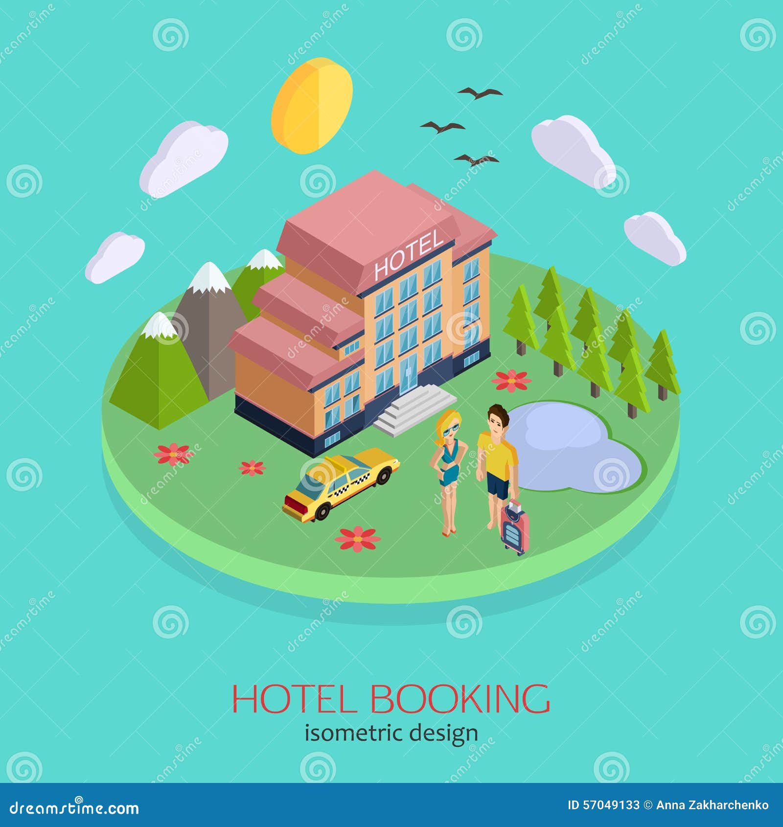 Hotel Booking Isometric Flowchart, Flat Vector Illustration. Hotel ...
