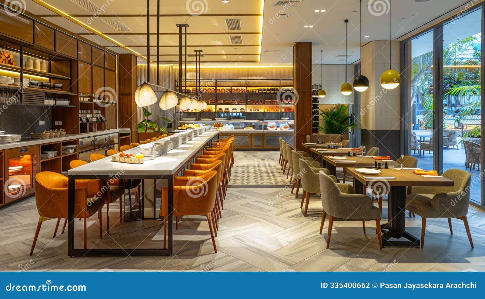 Hotel Brasserie Featuring Open Kitchen And Chef's Counter Stock ...