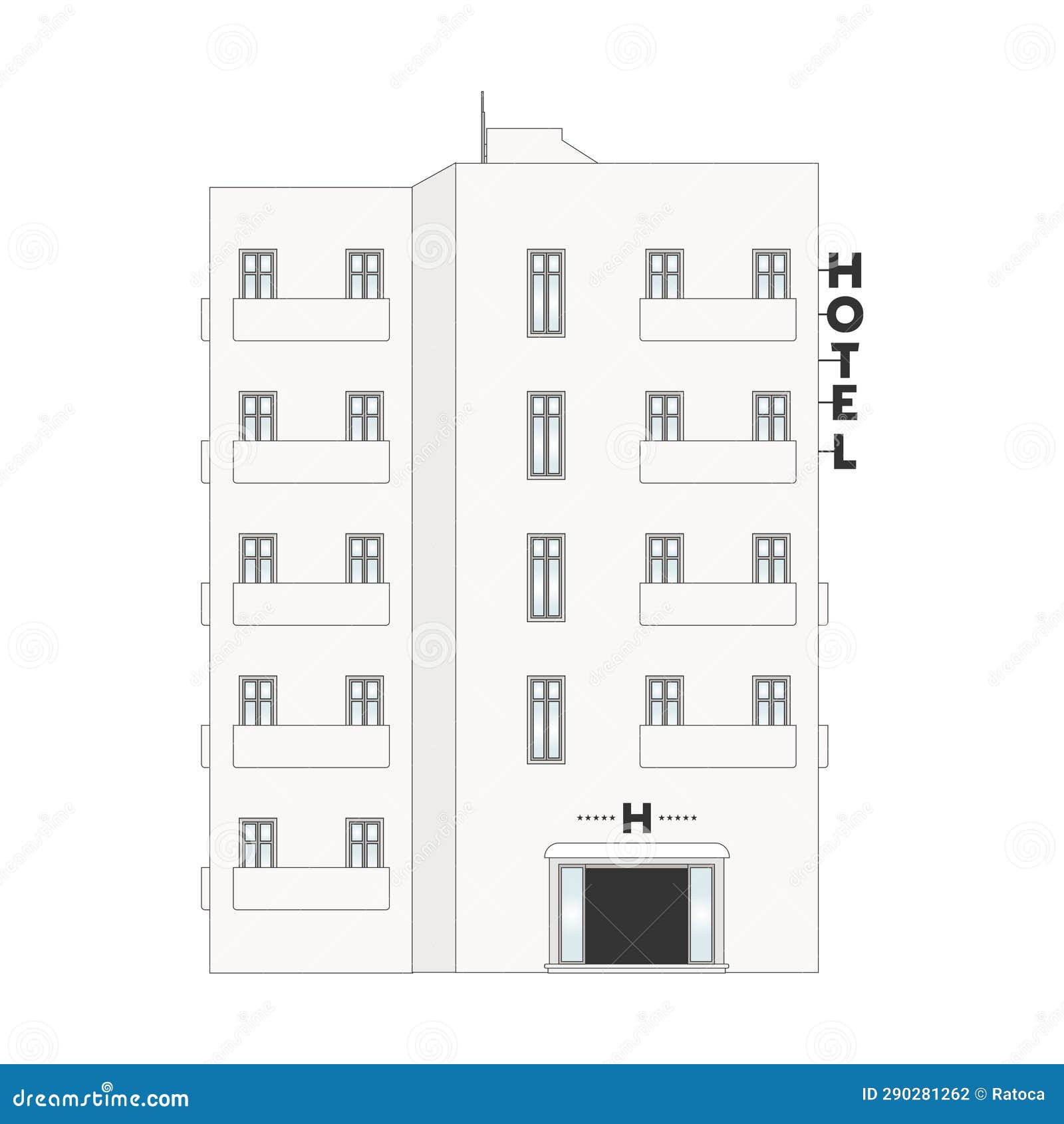 Hotel building flat draw stock vector. Illustration of exterior - 290281262