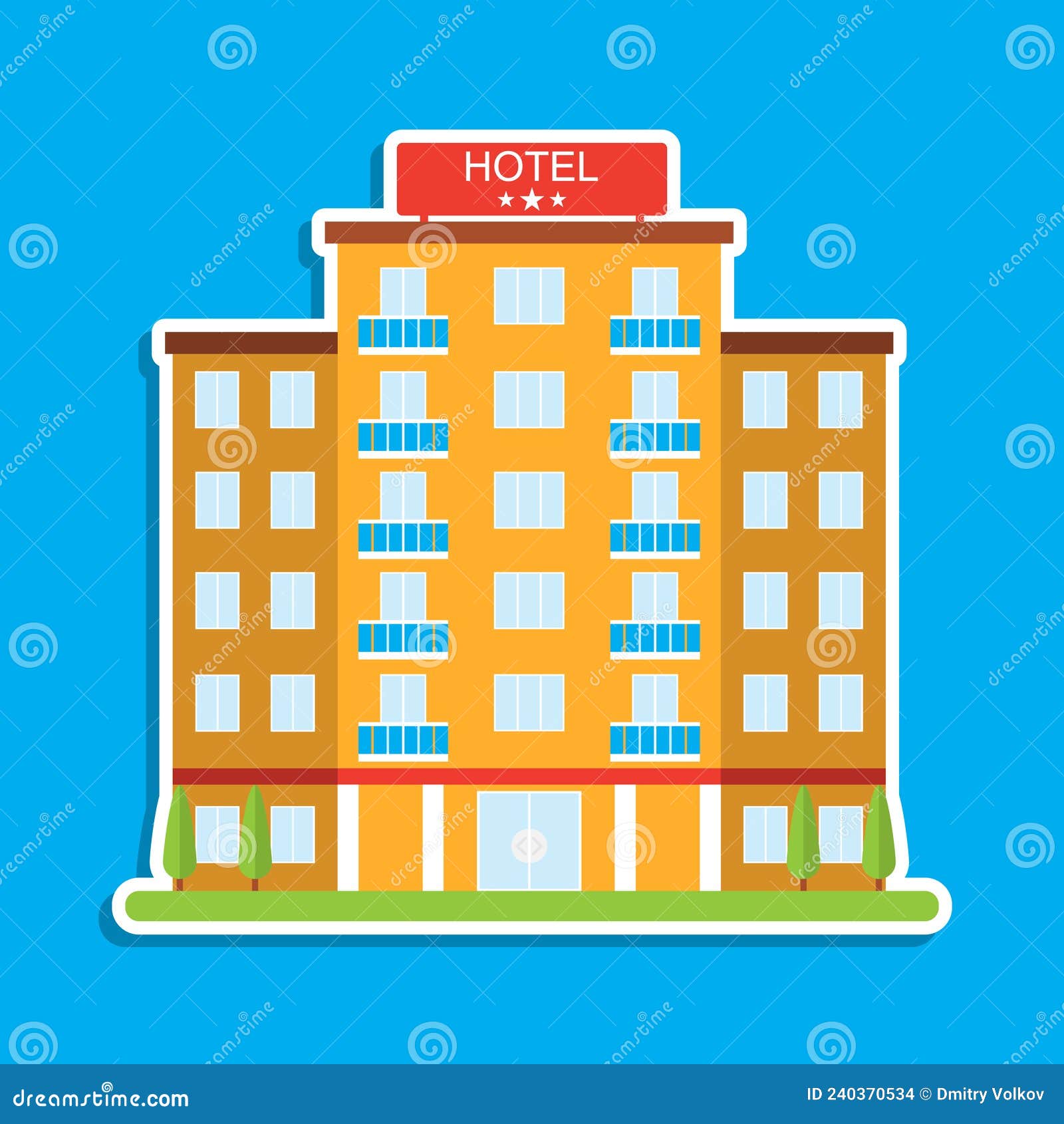 Hotel, Cartoon Hotel Icon in a White Stroke on a Blue Background ...