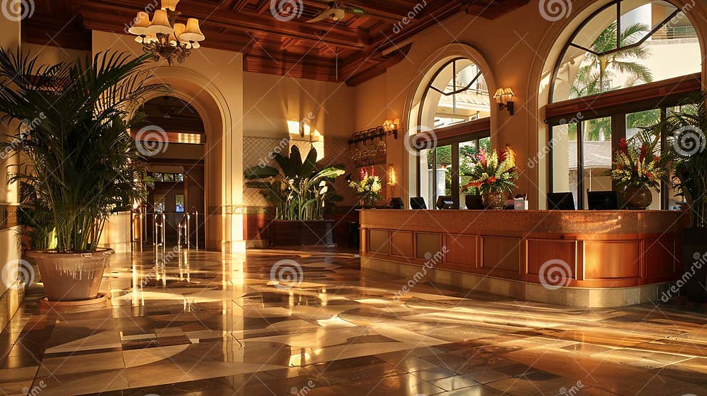 Hotel Check-in Counter in a Spacious Lobby Stock Illustration ...