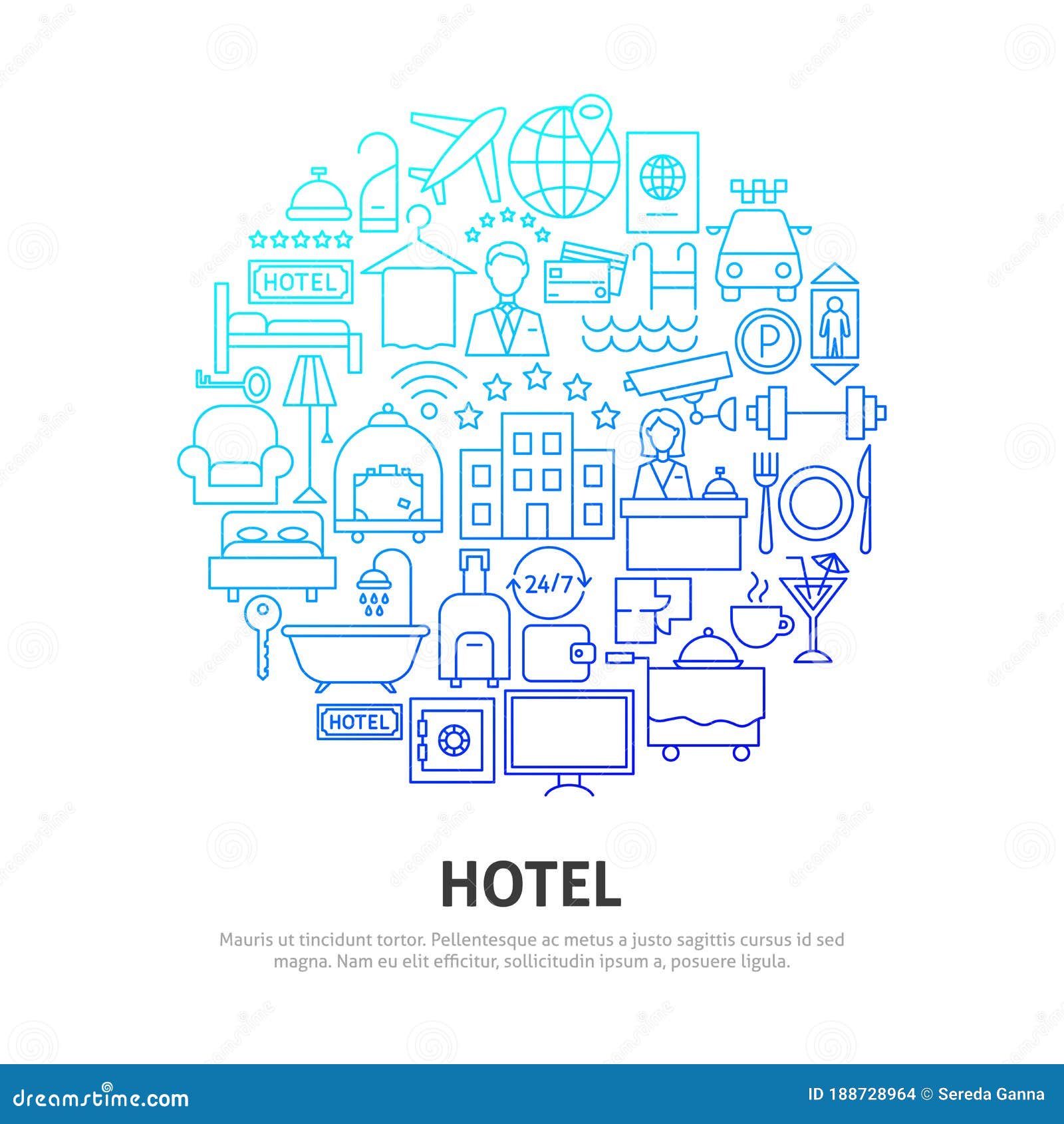 Hotel Circle Concept stock vector. Illustration of food - 188728964