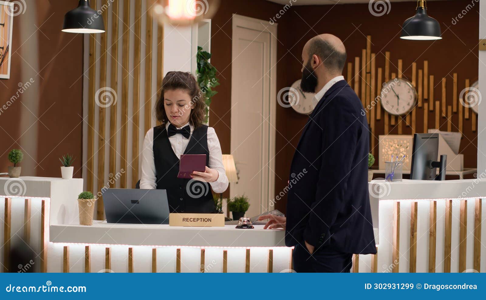 Hotel Concierge Verifying Passport Id Stock Image - Image of guest ...