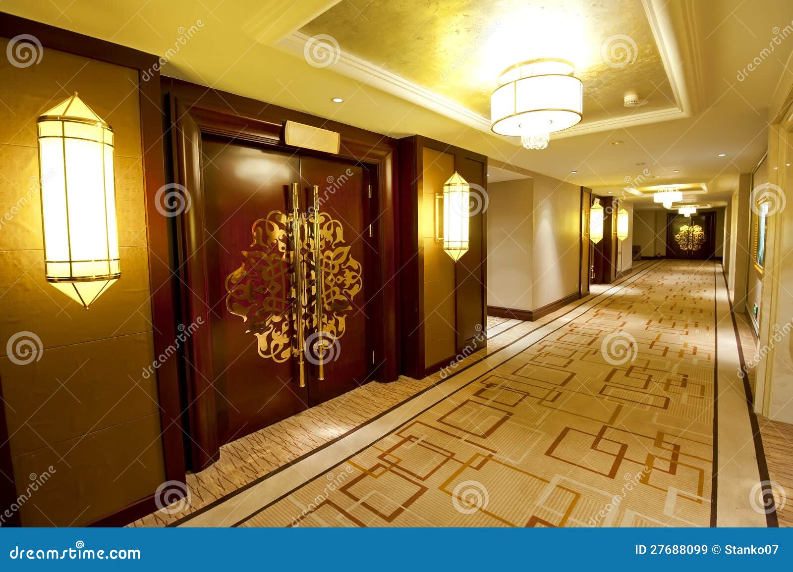 Hotel corridor stock image. Image of golden, hallway - 27688099