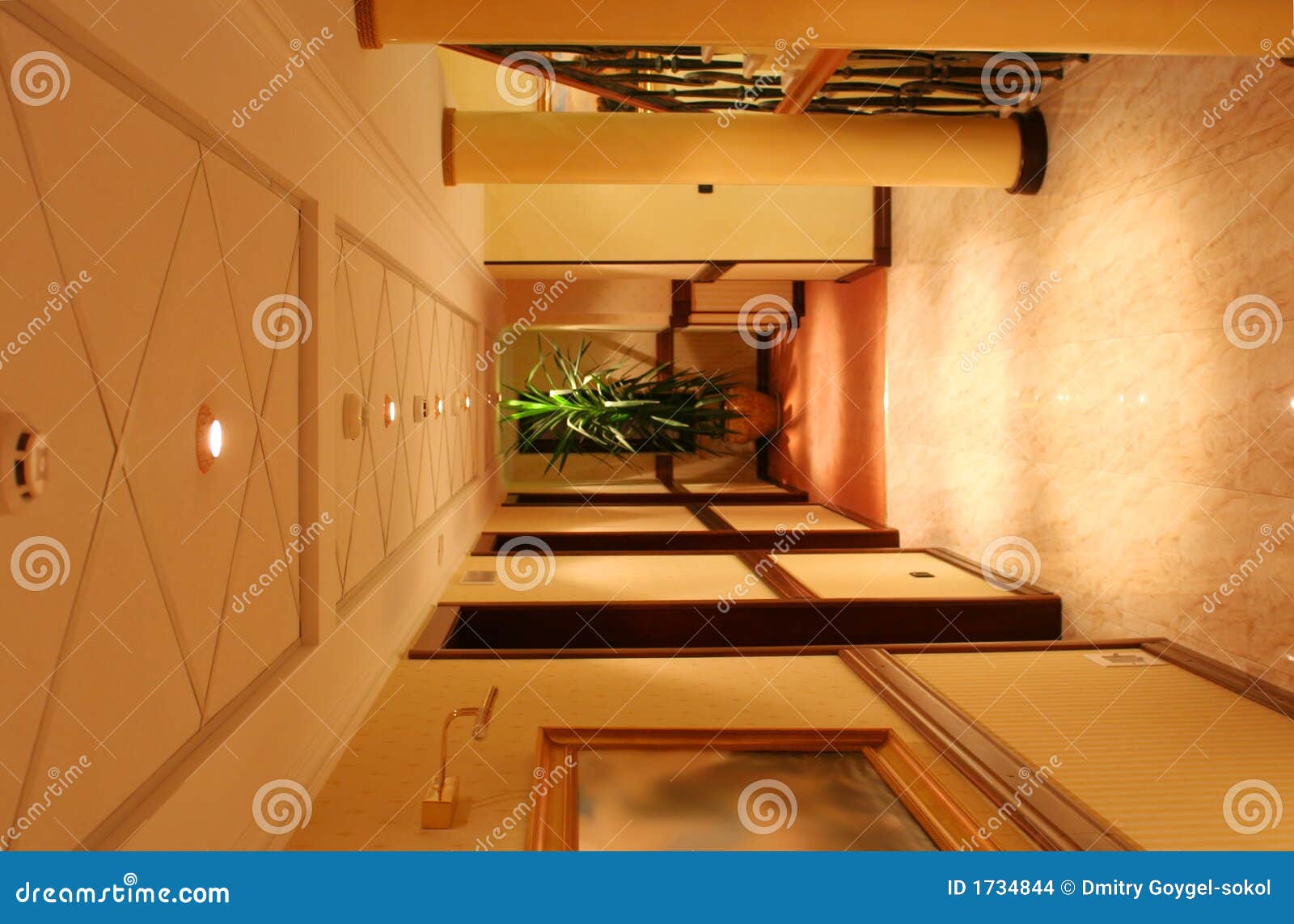 Hotel Corridor with Column and Plant (vertical) Stock Photo - Image of ...