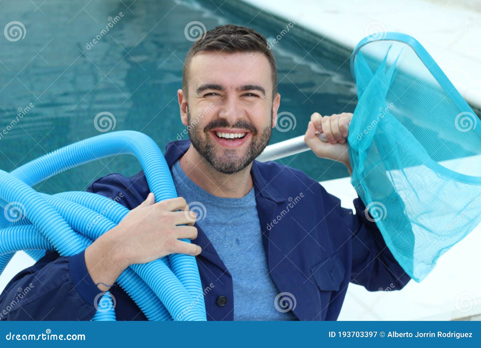 Hotel Employee Cleaning Swimming Pool Stock Image - Image of cleaner ...