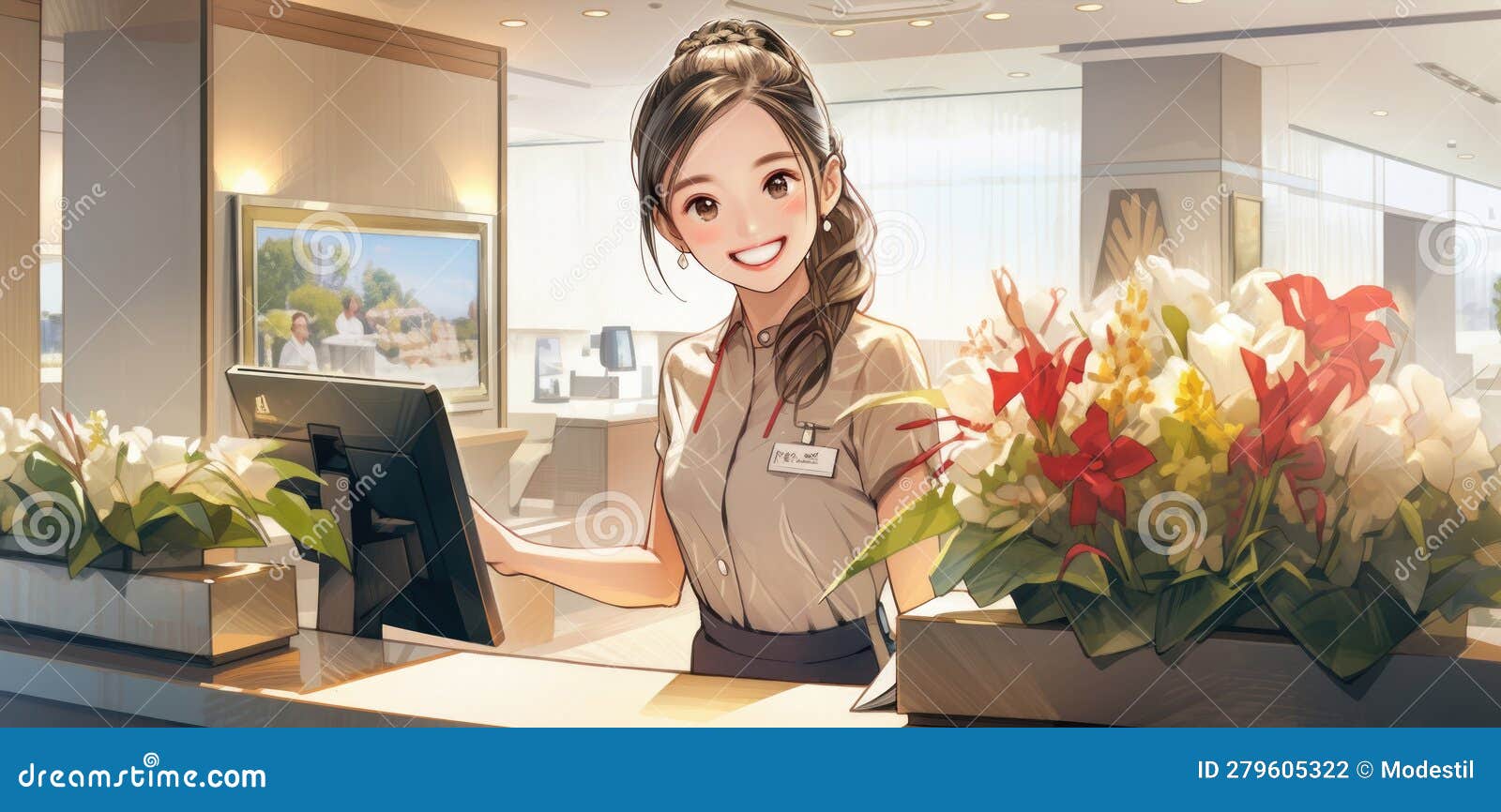Hotel Front Desk Agent at Work - Generative AI Stock Illustration ...