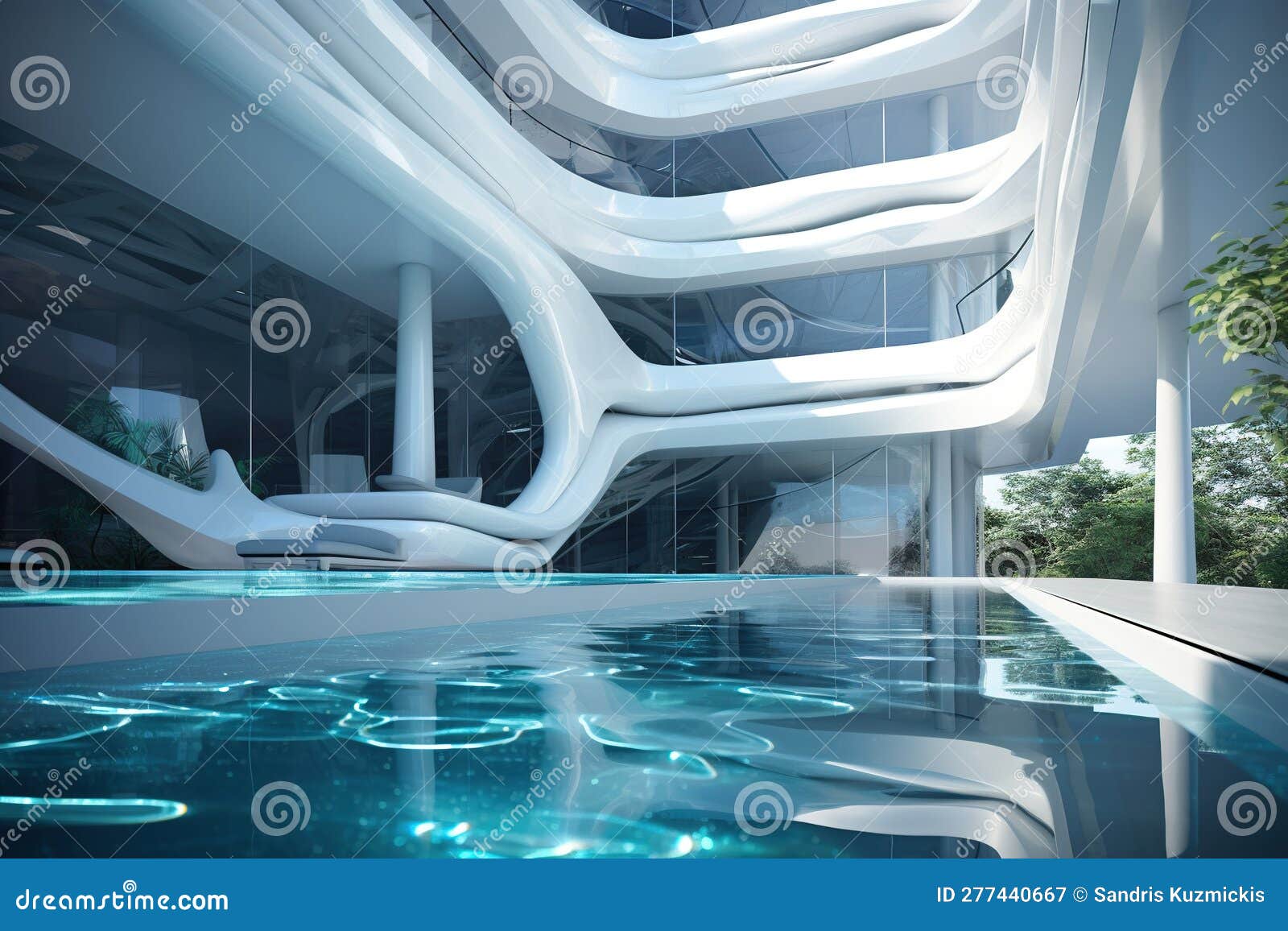 Hotel with Glass Balcony Pools. Generative AI Stock Illustration ...