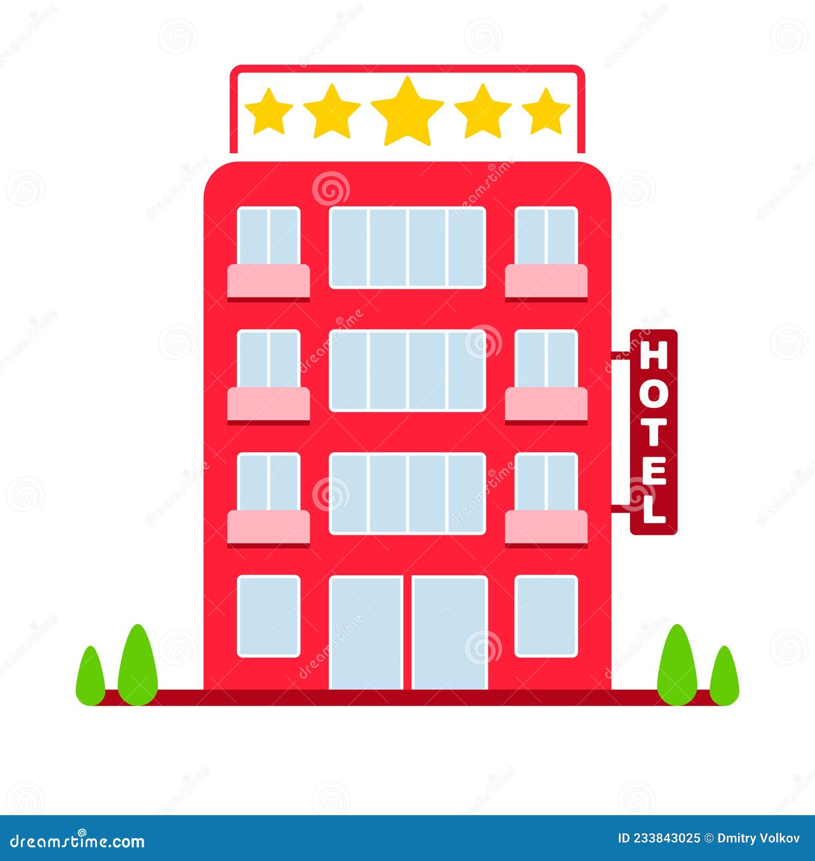 Hotel Icon Isolated on White Background. Red Five Star Hotel Icon in ...