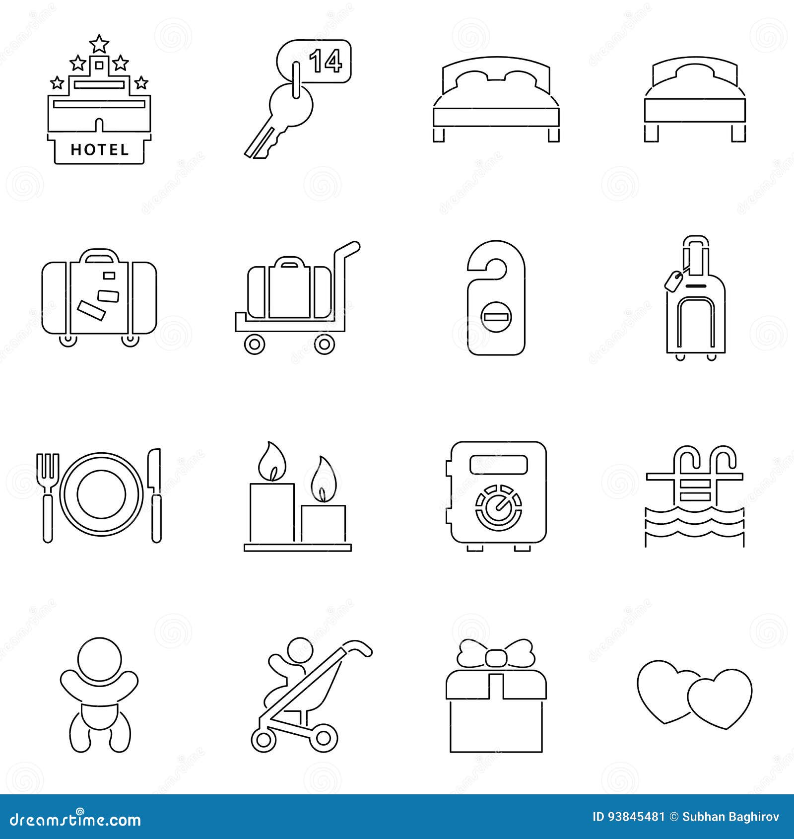 Hotel Icon Set Simple Flat Style Vector Illustration Stock Vector ...