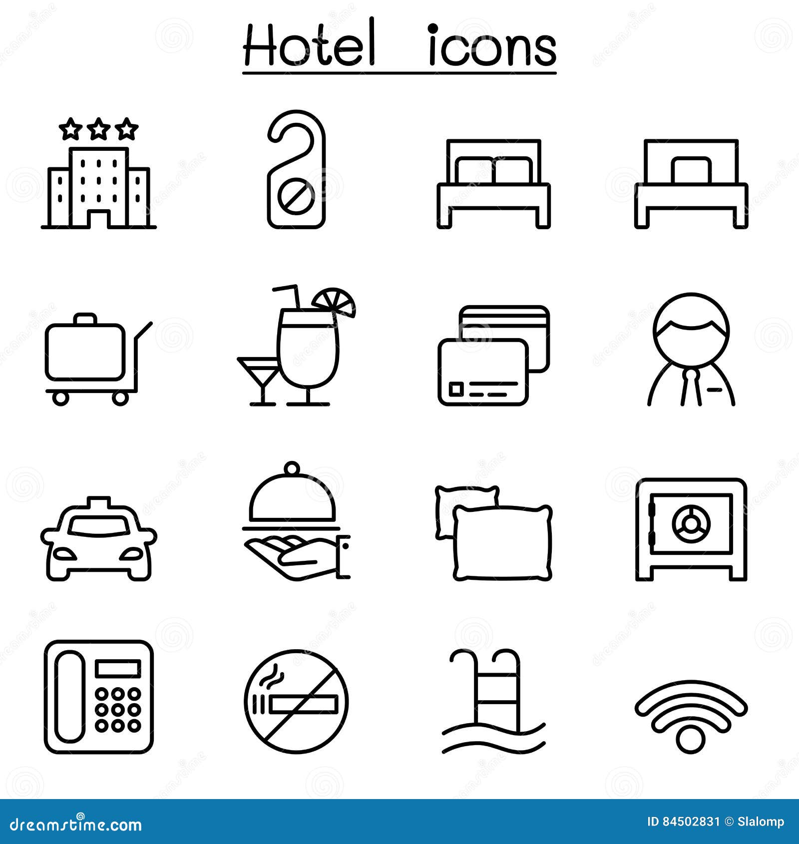 Hotel Icon Set in Thin Line Style Stock Illustration - Illustration of ...
