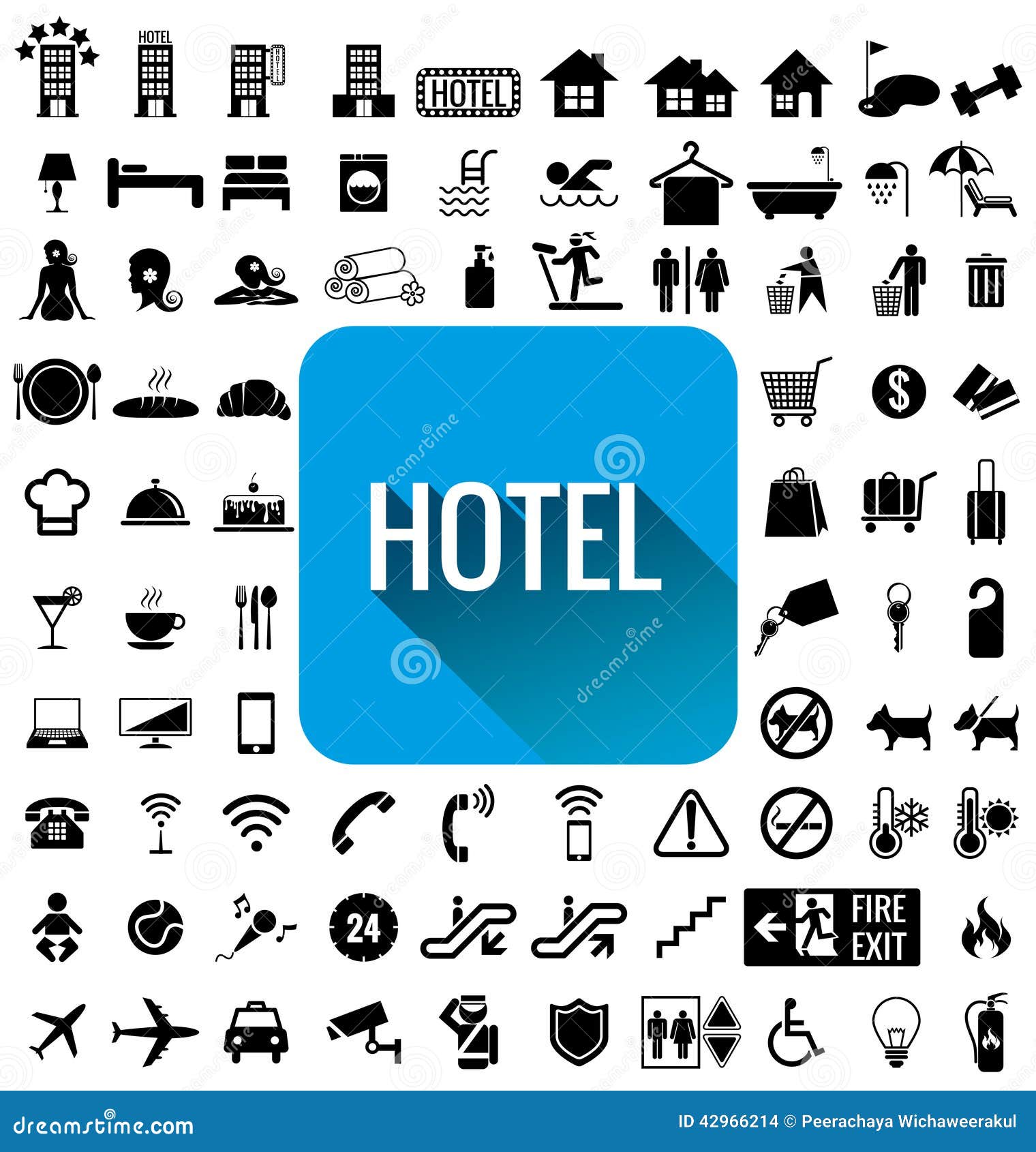 Hotel icon set stock vector. Illustration of black, safe - 42966214