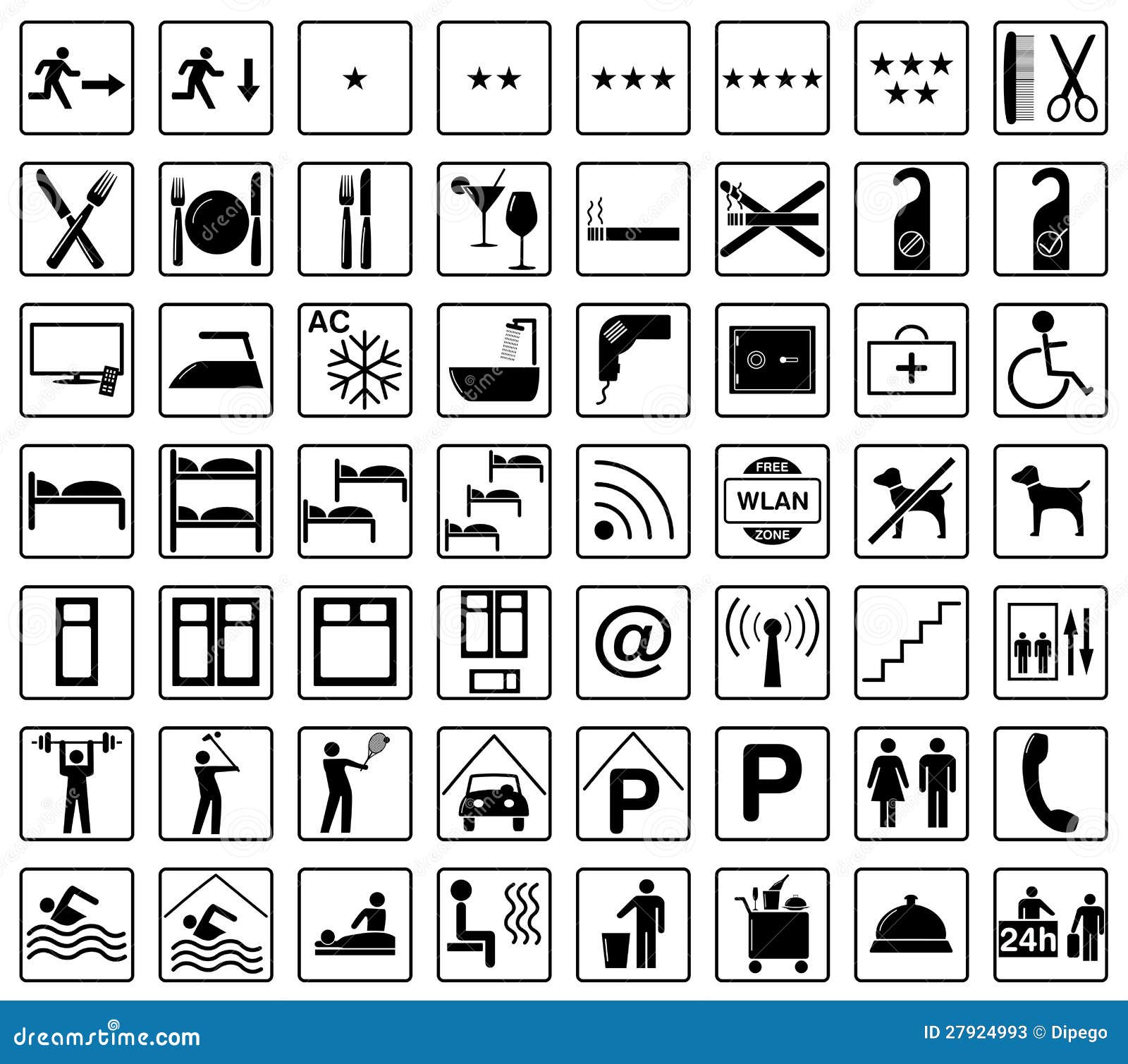 Set Of Hotel Icons Line. Hotel Service. Logo, Glyphs And Pictogram ...