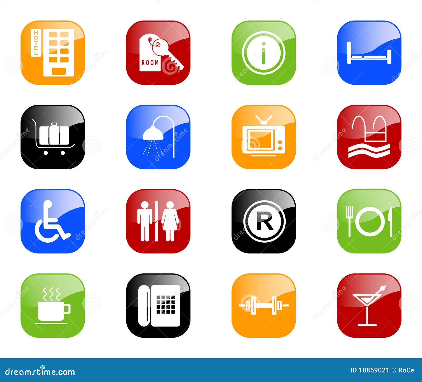 Hotel icons - color series stock vector. Illustration of button - 10859021
