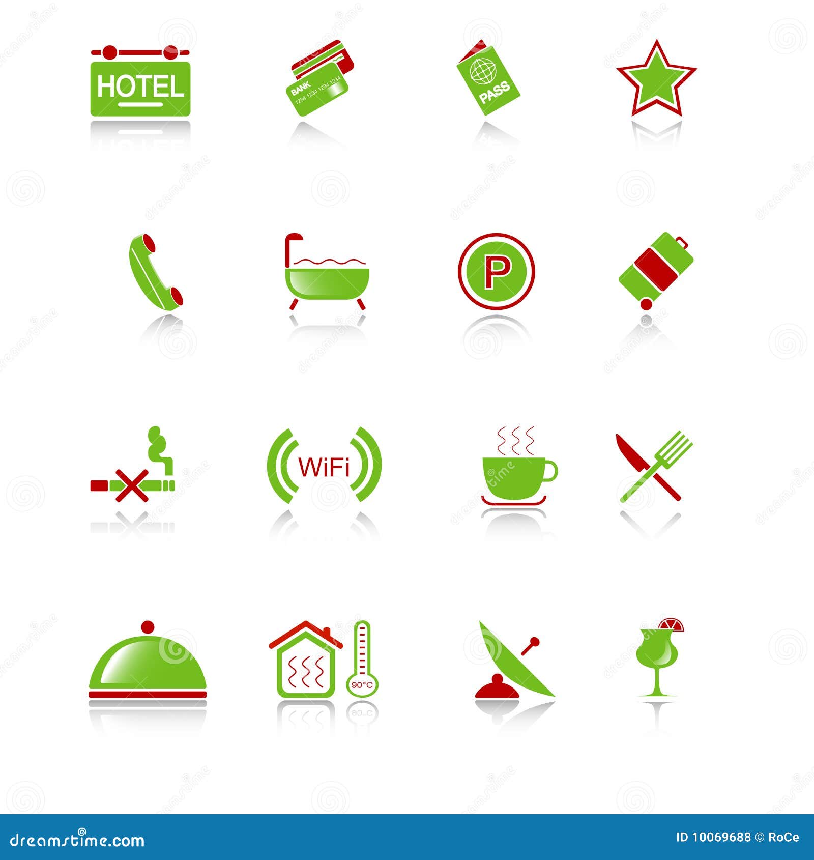 Hotel Icons - Green-red Series Stock Vector - Illustration of cigarette ...