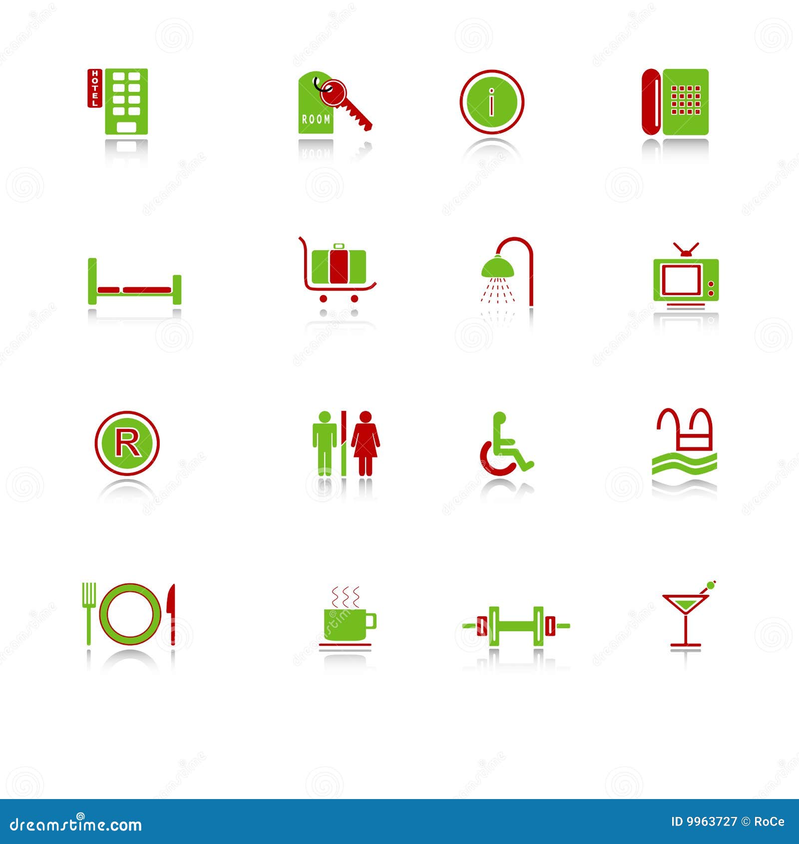 Hotel Icons - Green-red Series Stock Vector - Illustration of reception ...