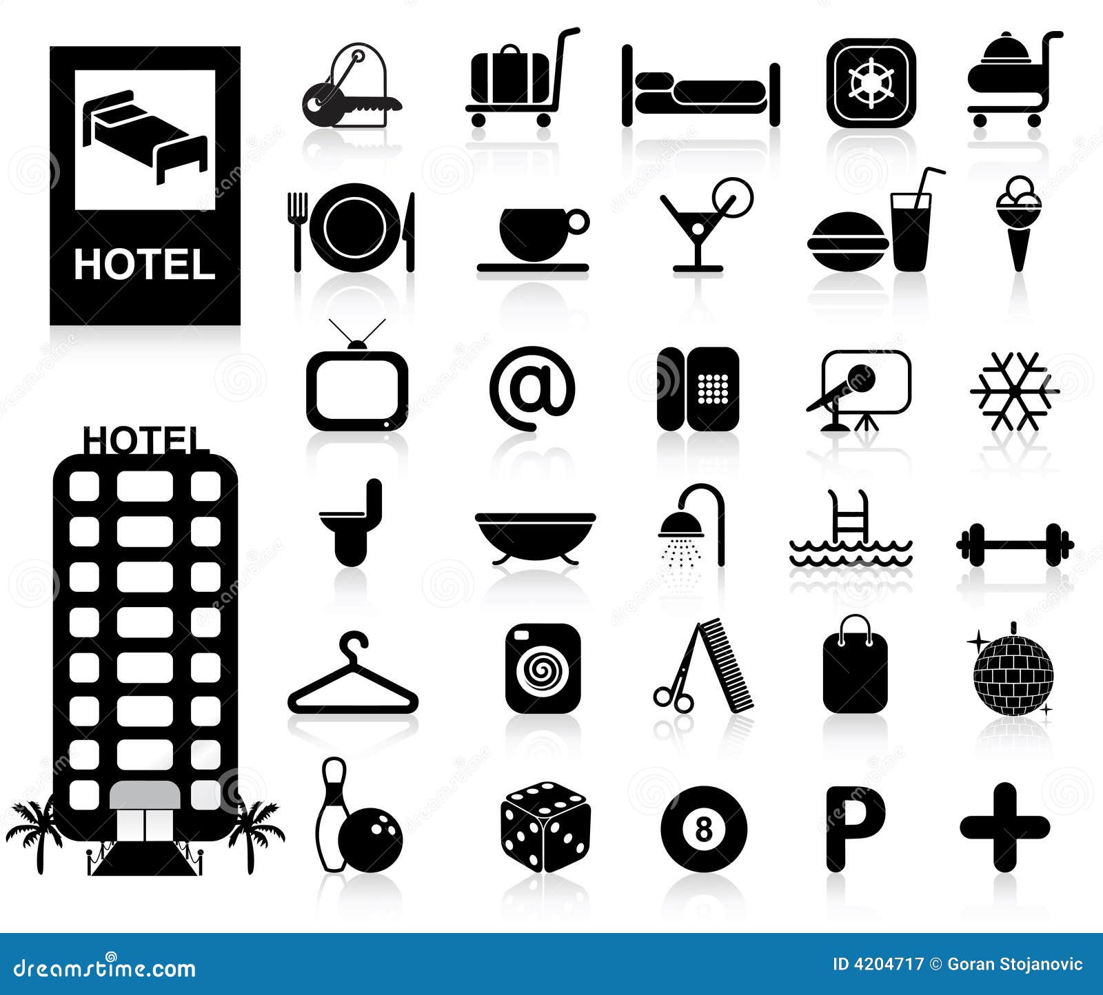 Hotel Icons set stock vector. Image of cart, elements - 4204717